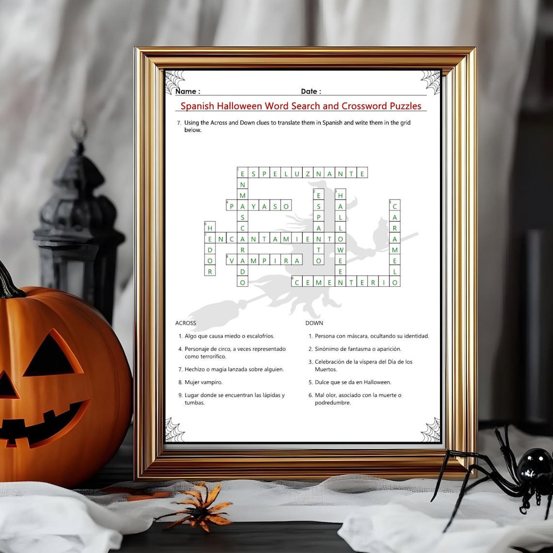 Halloween Printable Spanish Word Search and Crossword 10 Puzzles Noche ...