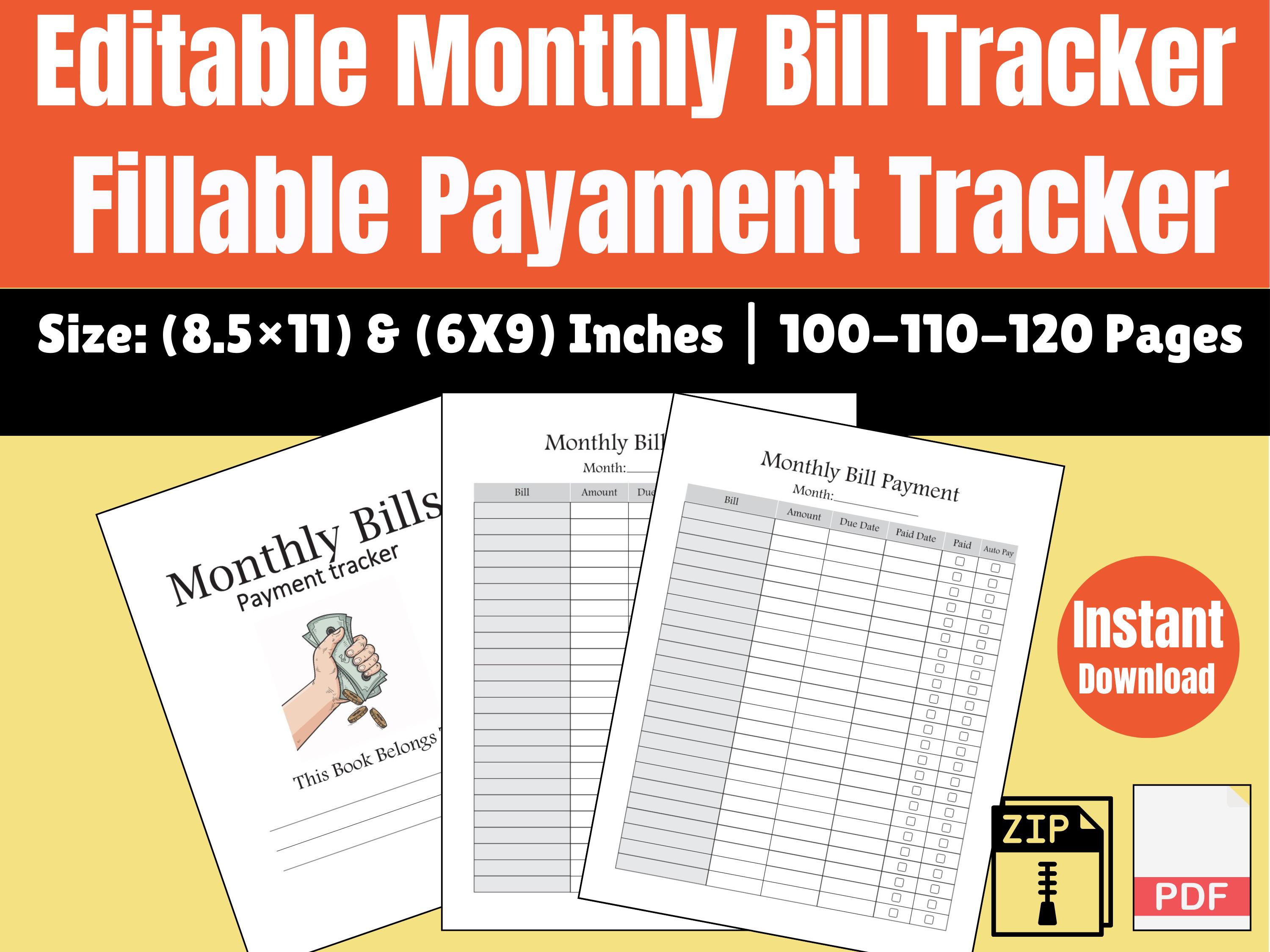 Editable Monthly Bill Tracker Printable Bill Calendar Monthly Planner ...