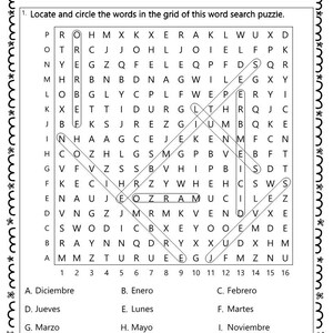 Sopa De Letras De Los Meses Y Días Days & Months 5 Word Search Puzzles ...