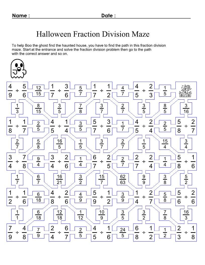 Halloween Fraction Division Maze: Math Activity Bundle (PDF Pattern) - Etsy