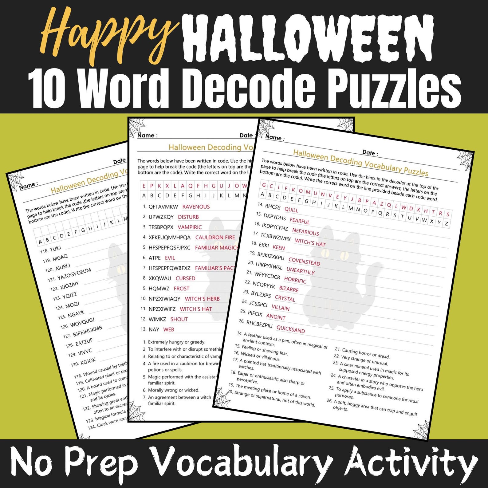 Halloween Decoding Bundle of 10 Puzzles | Vocabulary Activity Instant ...