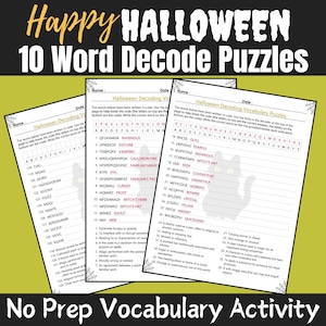 Halloween Decoding Bundle of 10 Puzzles | Vocabulary Activity Instant ...