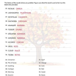 El Otoño: Spanish Autumn Fall Word Scramble Game, Printable Games for ...