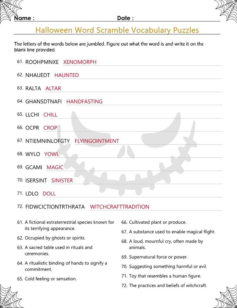 Halloween Word Scramble Bundle of 10 Puzzles, Halloween Party Game ...