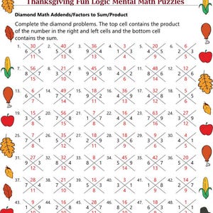Thanksgiving Mental Math Early Finisher Challenge Critical Thinking ...