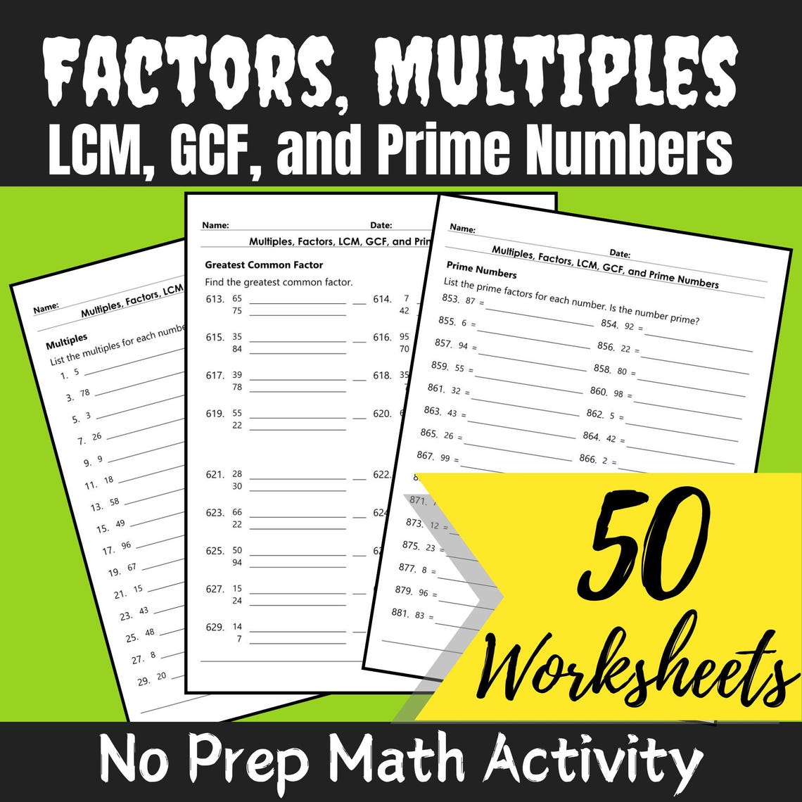 Conquer Factors, LCM, GCF, Multiples, and Primes Printable Worksheets ...
