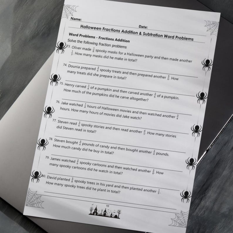 20 Page Printable Halloween Fractions Word Problems Addition ...