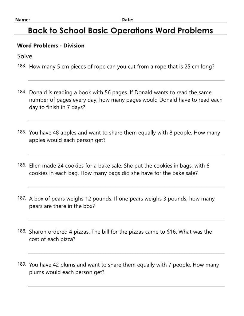 Math Worksheets 3th to 5th Grade | 266 Word Problems | Addition ...