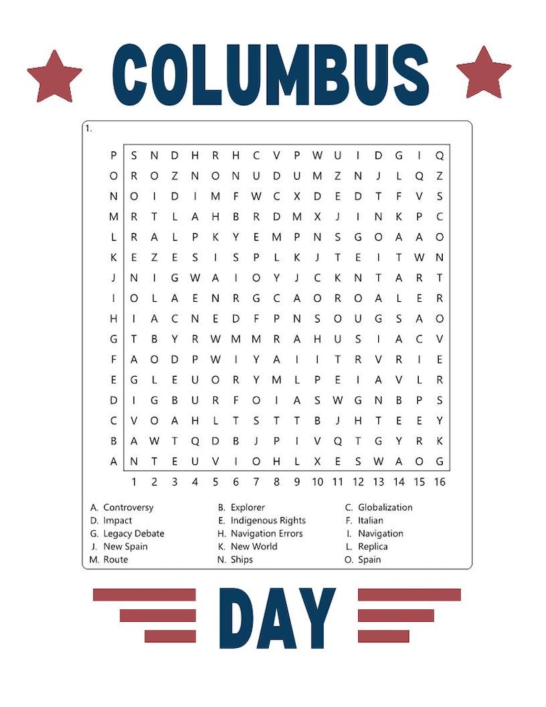 Columbus Day Puzzles: Word Search, Crossword, Decoder Ring (instant ...