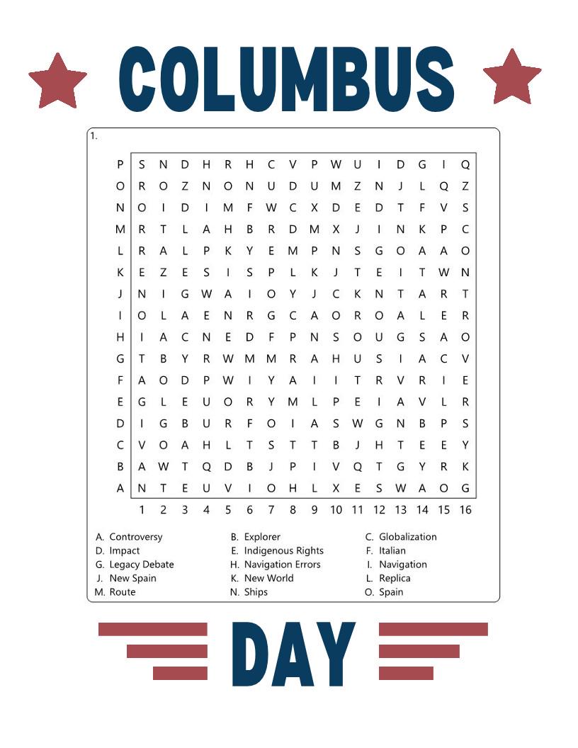Columbus Day Puzzles: Word Search, Crossword, Decoder Ring (instant ...