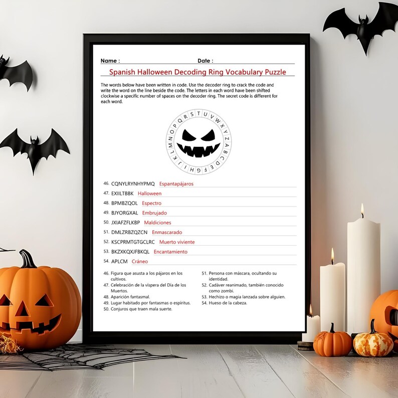 Spanish Halloween 10 Decoding Ring Puzzles Noche De Brujas Espanol ...
