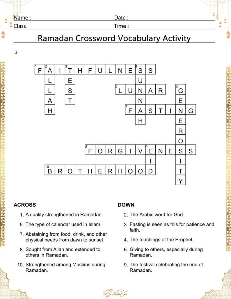 Ramadan Crossword Puzzles: Trivia Worksheets Bundle (printable PDF ...