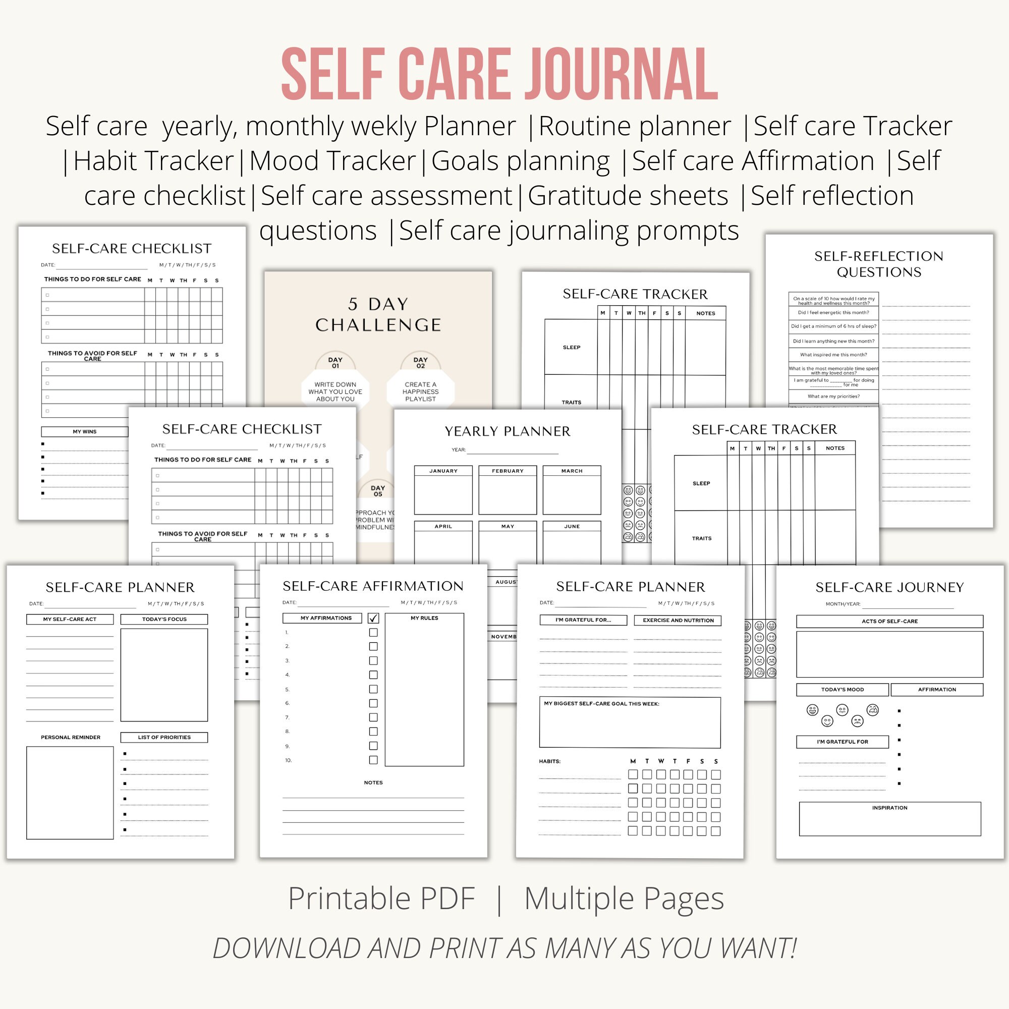 Self Care Planner Printable Self Care Checklist Self Care Tracker Self ...