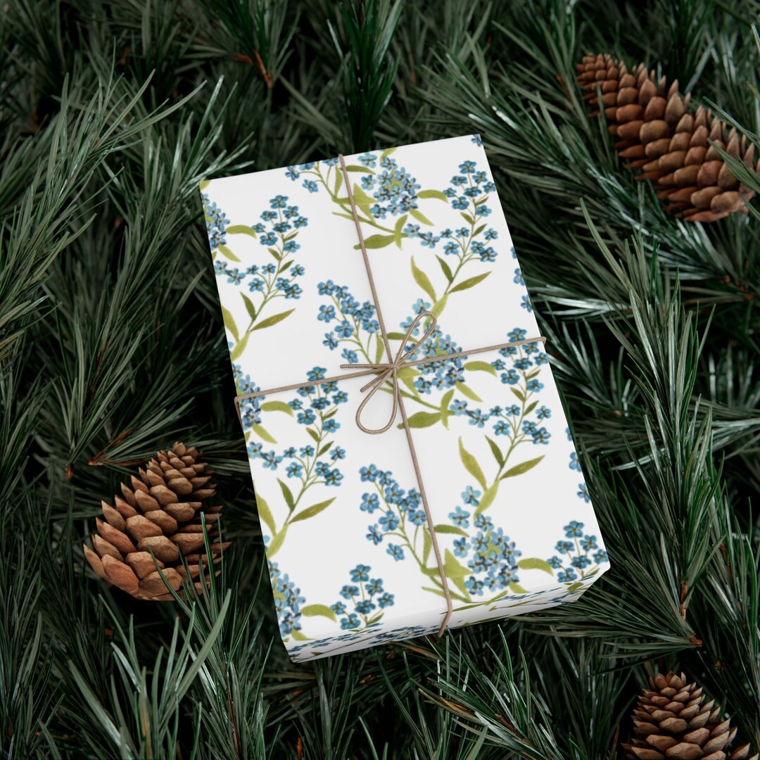 Blue Floral Wrapping Paper Holiday Baby Shower Christmas - Etsy