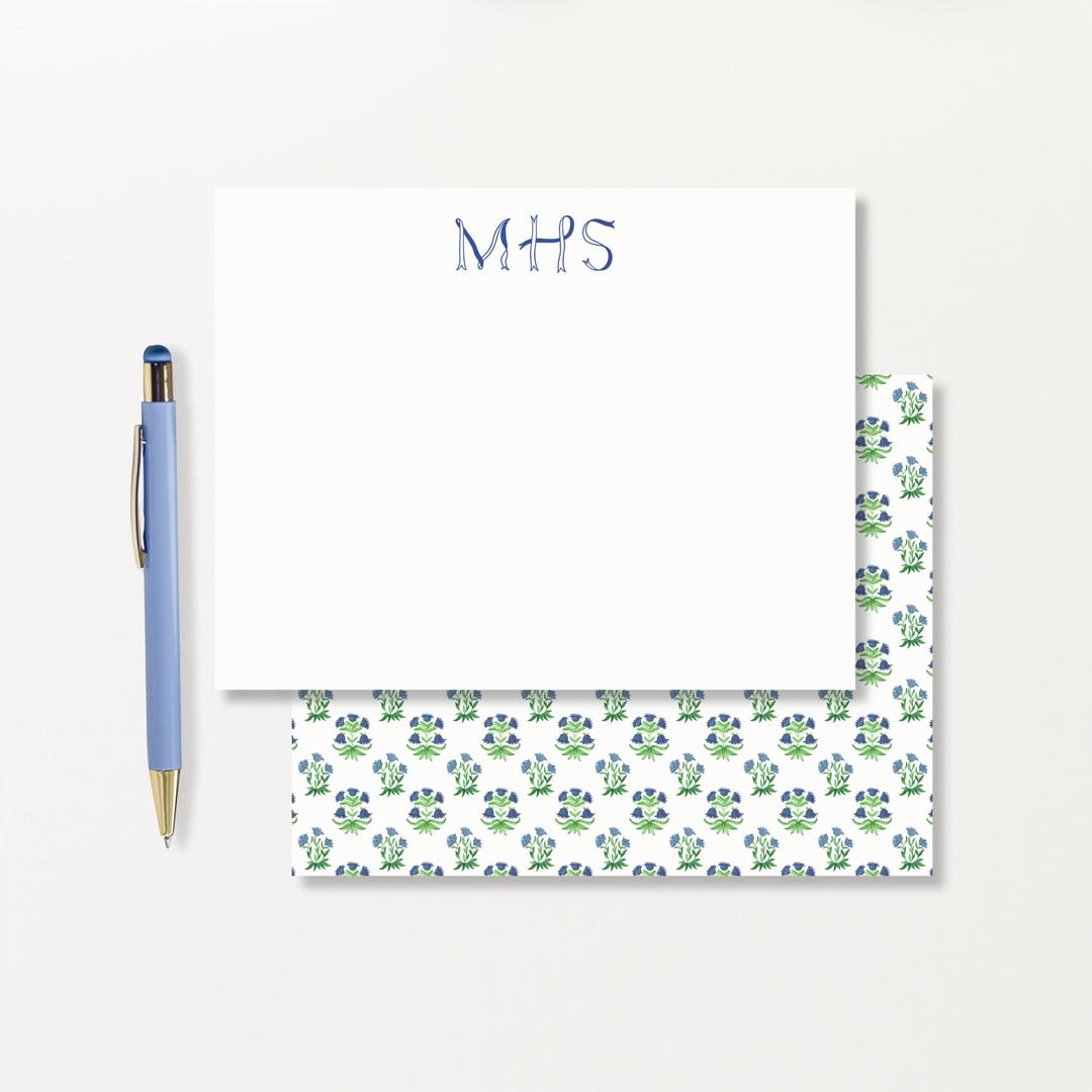 Personalized Grand Millennial Stationery, Blue Green Floral Thank You ...