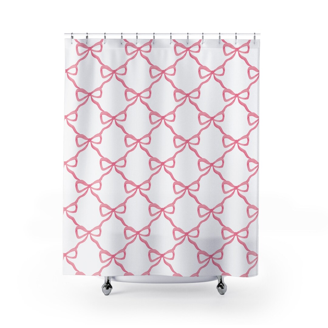 Preppy Shower Curtain Pink Bow Shower Girly Shower Curtain - Etsy