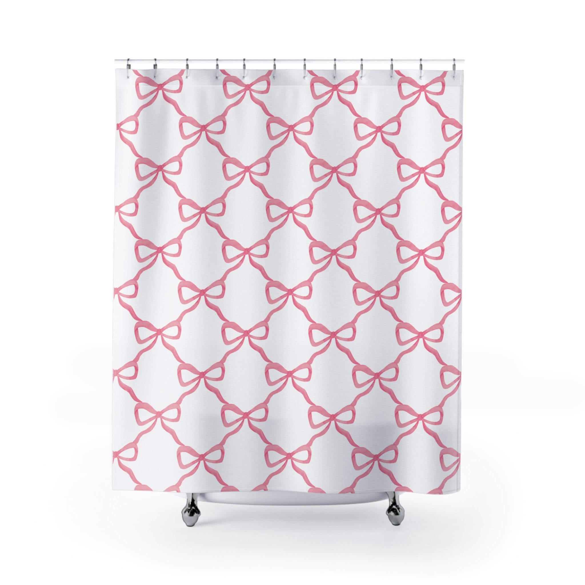 Preppy Shower Curtain Pink Bow Shower Girly Shower Curtain - Etsy