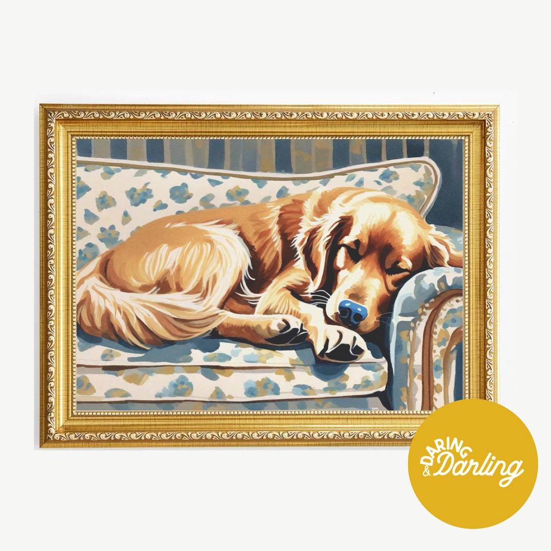 Preppy Golden Retriever Art Print, Dog Wall Art, Golden Retriever Gifts ...