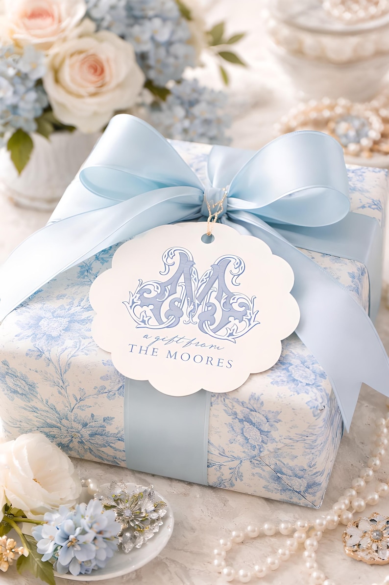 Personalized Family Crest Gift Tags, Scallop Monogram Tags, Custom ...