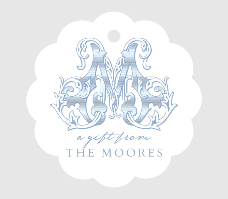 Personalized Family Crest Gift Tags, Scallop Monogram Tags, Custom ...