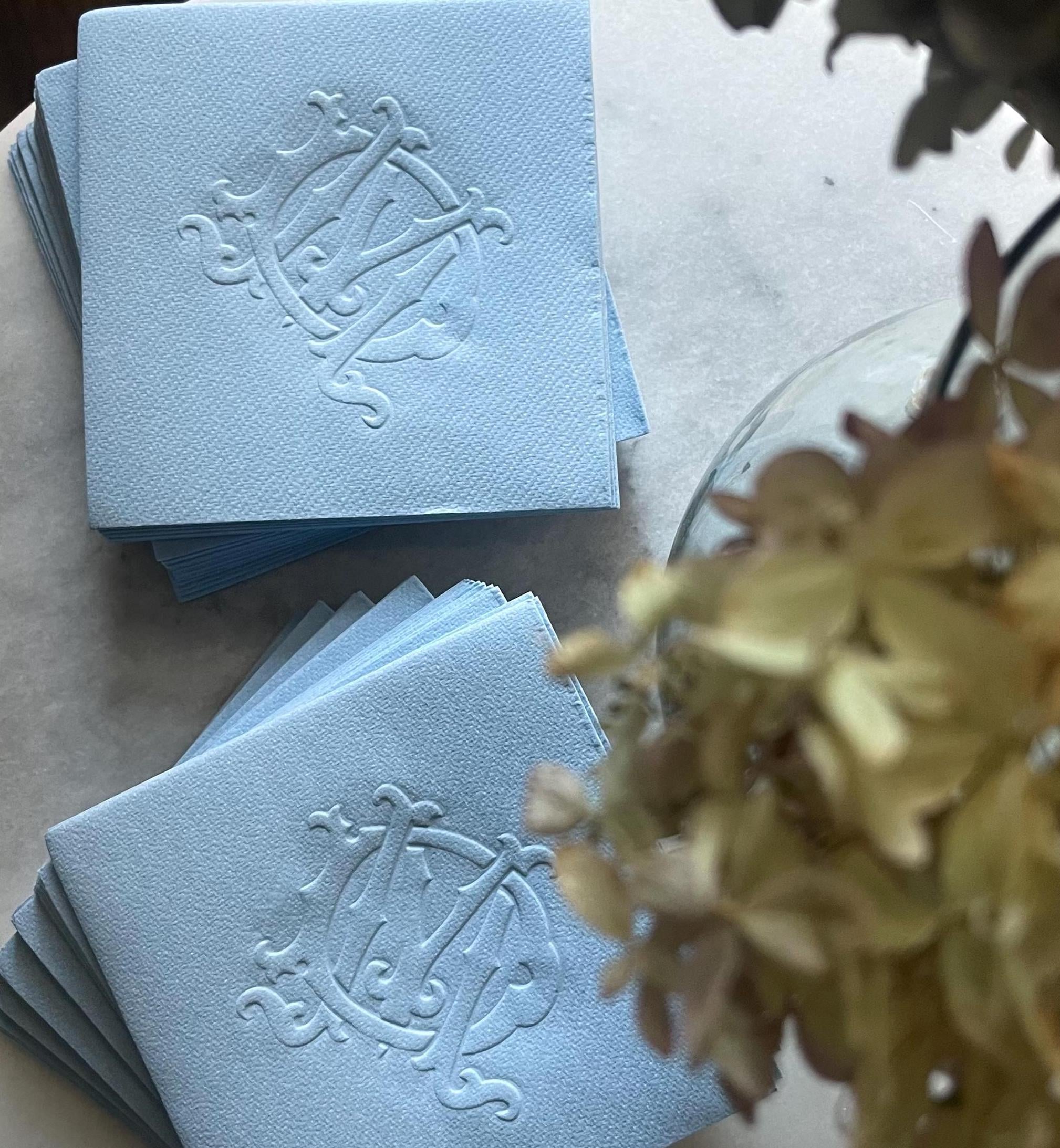 Custom Embossed Wedding Napkins, Blue Monogram Cocktail Napkins - Etsy