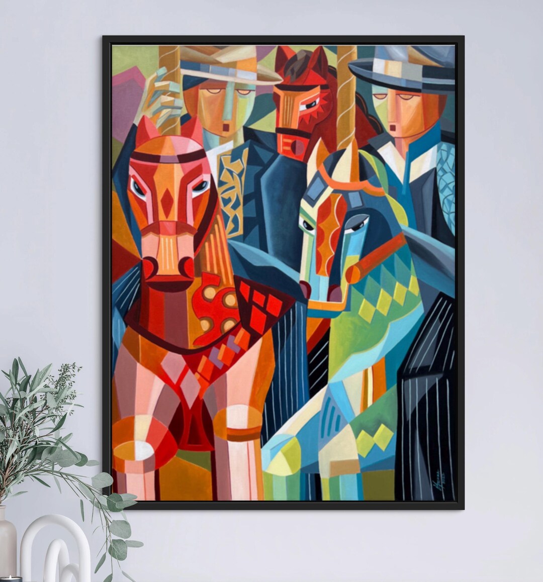 Carousel Horse Oil Painting: Whimsical Cubist Style Art (30x40) Gifts ...