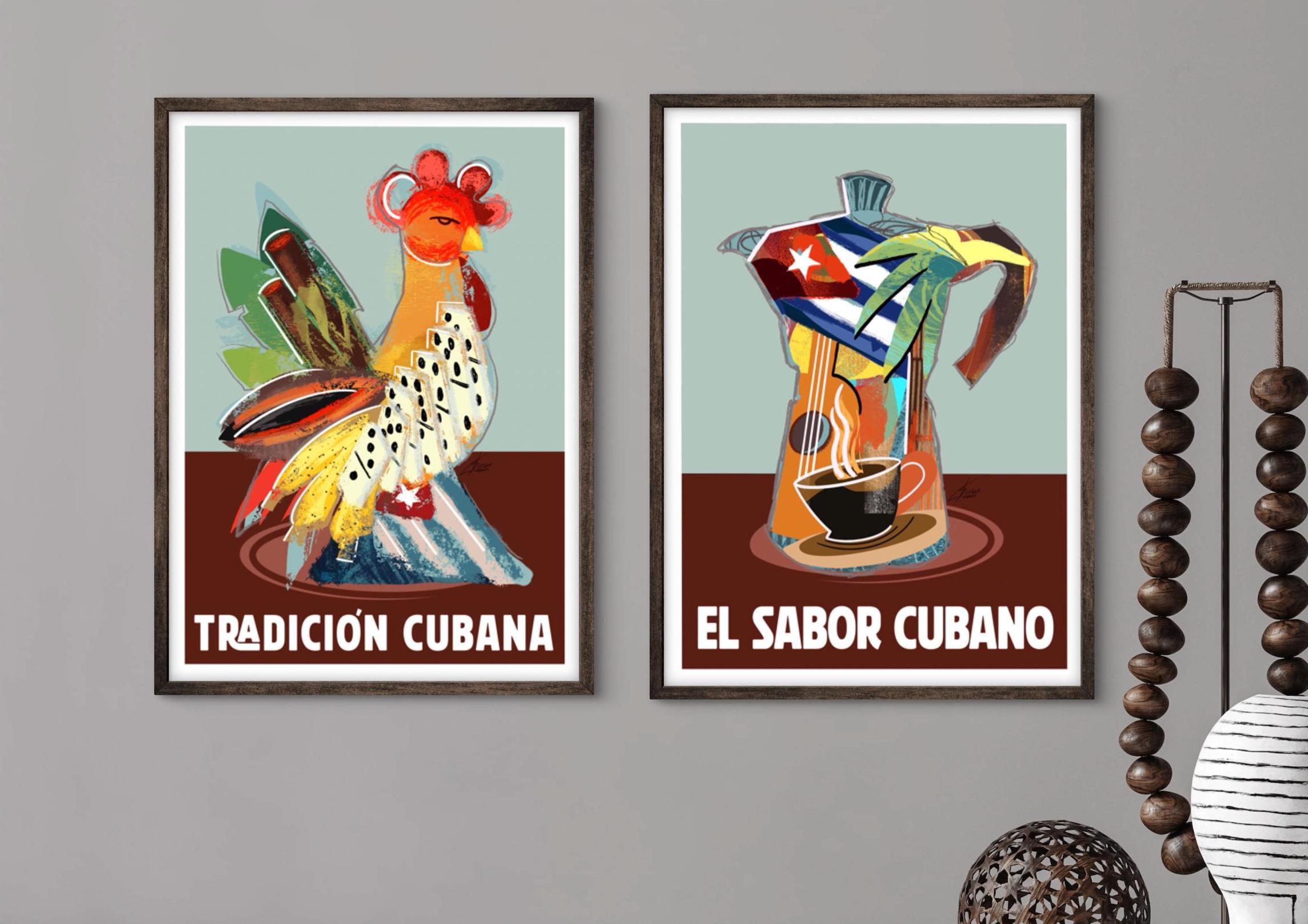 Cuban Art Prints: Cafecito and Rooster, Vintage Style (set of 2) - Etsy