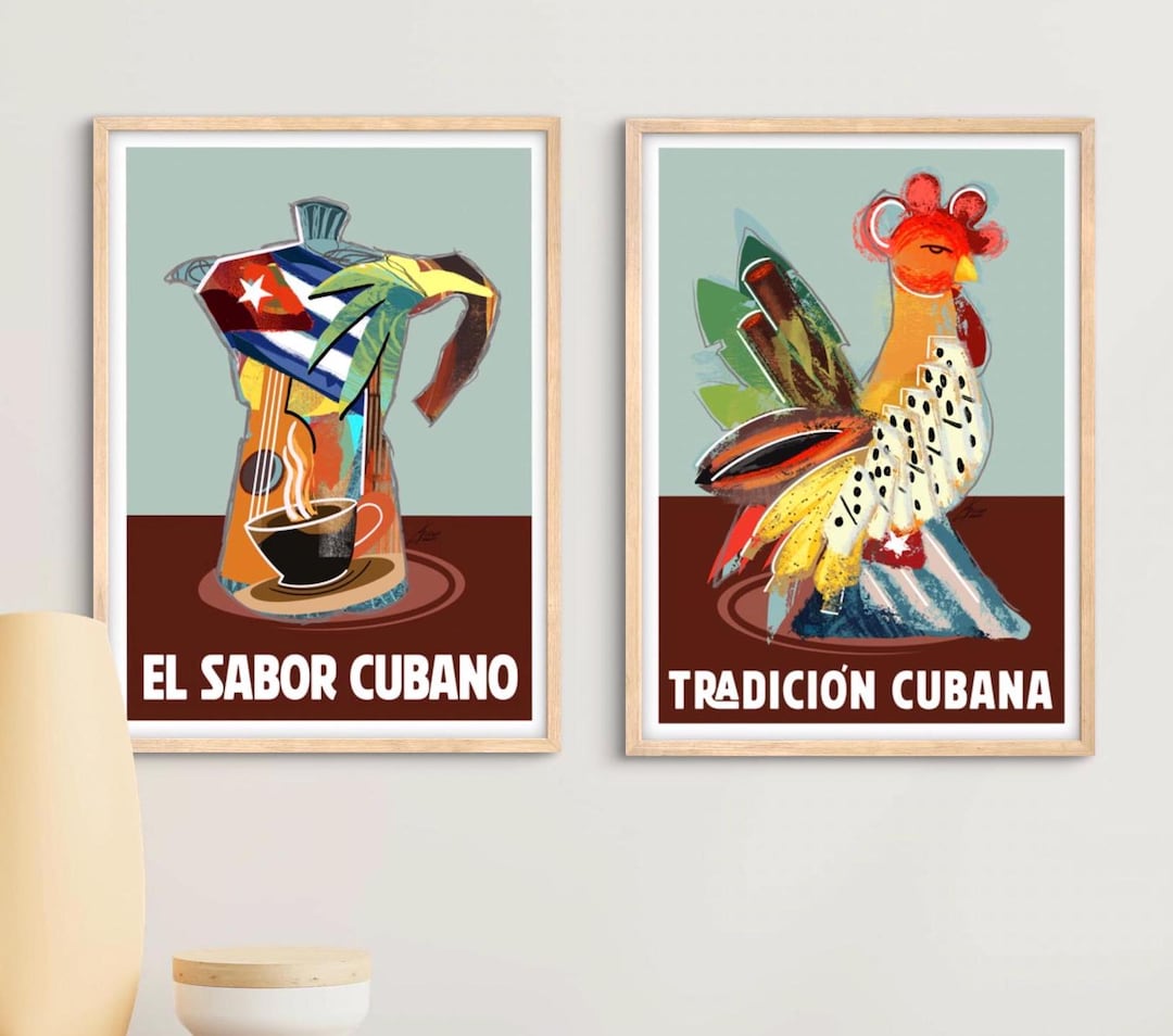 Cuban Art Prints: Cafecito and Rooster, Vintage Style (set of 2) - Etsy