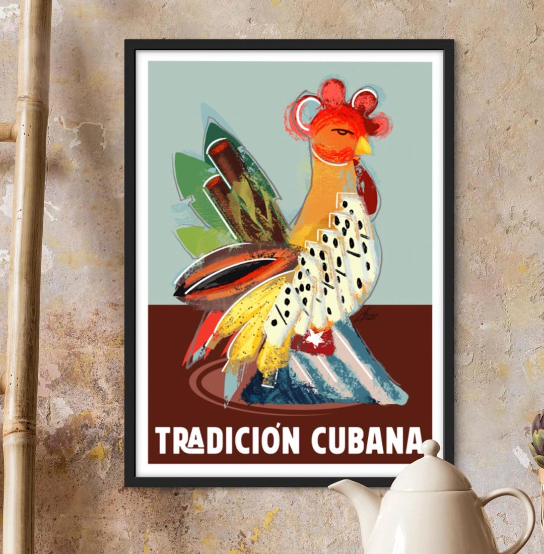 Cuban Rooster Art Print – Domino Kitchen Wall Decor, Vintage Poster - Etsy
