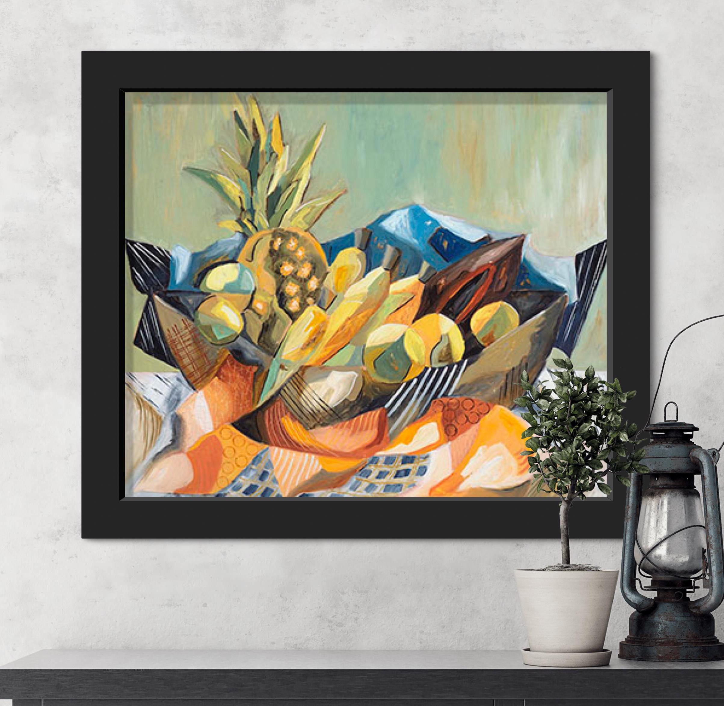 Vibrant Fruit Bowl Still Life: Modern Kitchen Wall Art Decor | Colorful ...