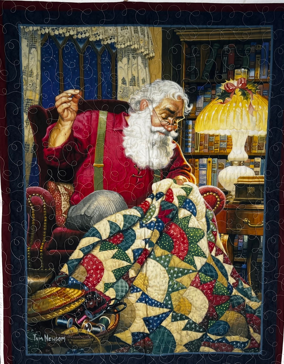 Sewing Santa Quilted Panel - Cream Binding - Etsy