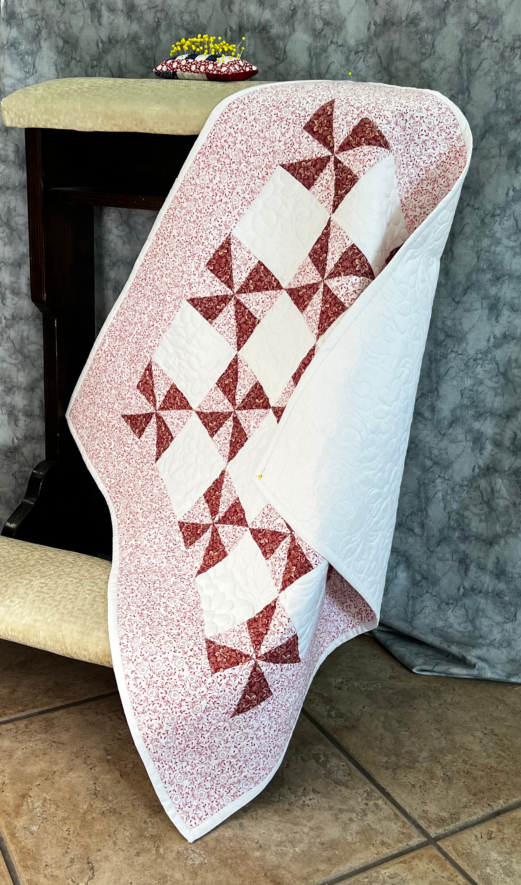 Handmade Quilted Pinwheel Baby Quilt in Burgundy, Pink & White - Etsy