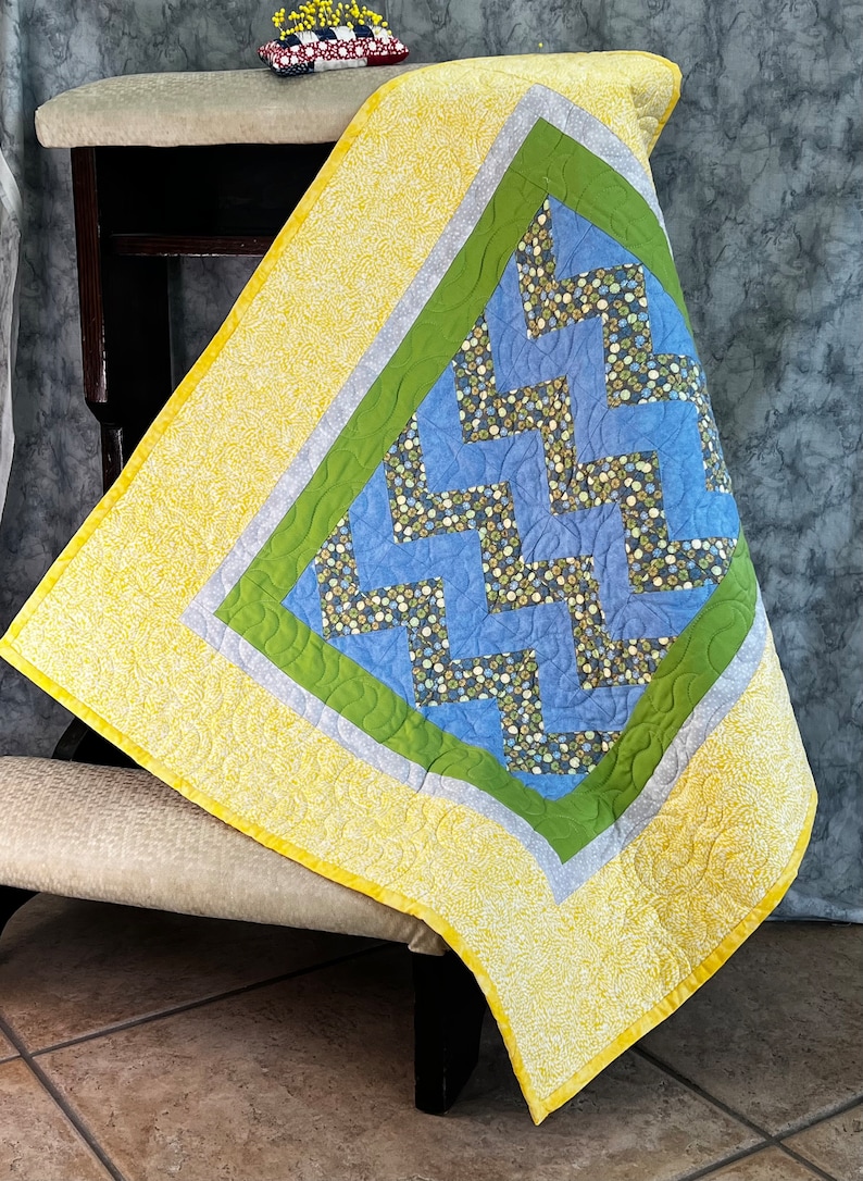 Chevron Baby Quilt in Yellow and Blue - Etsy
