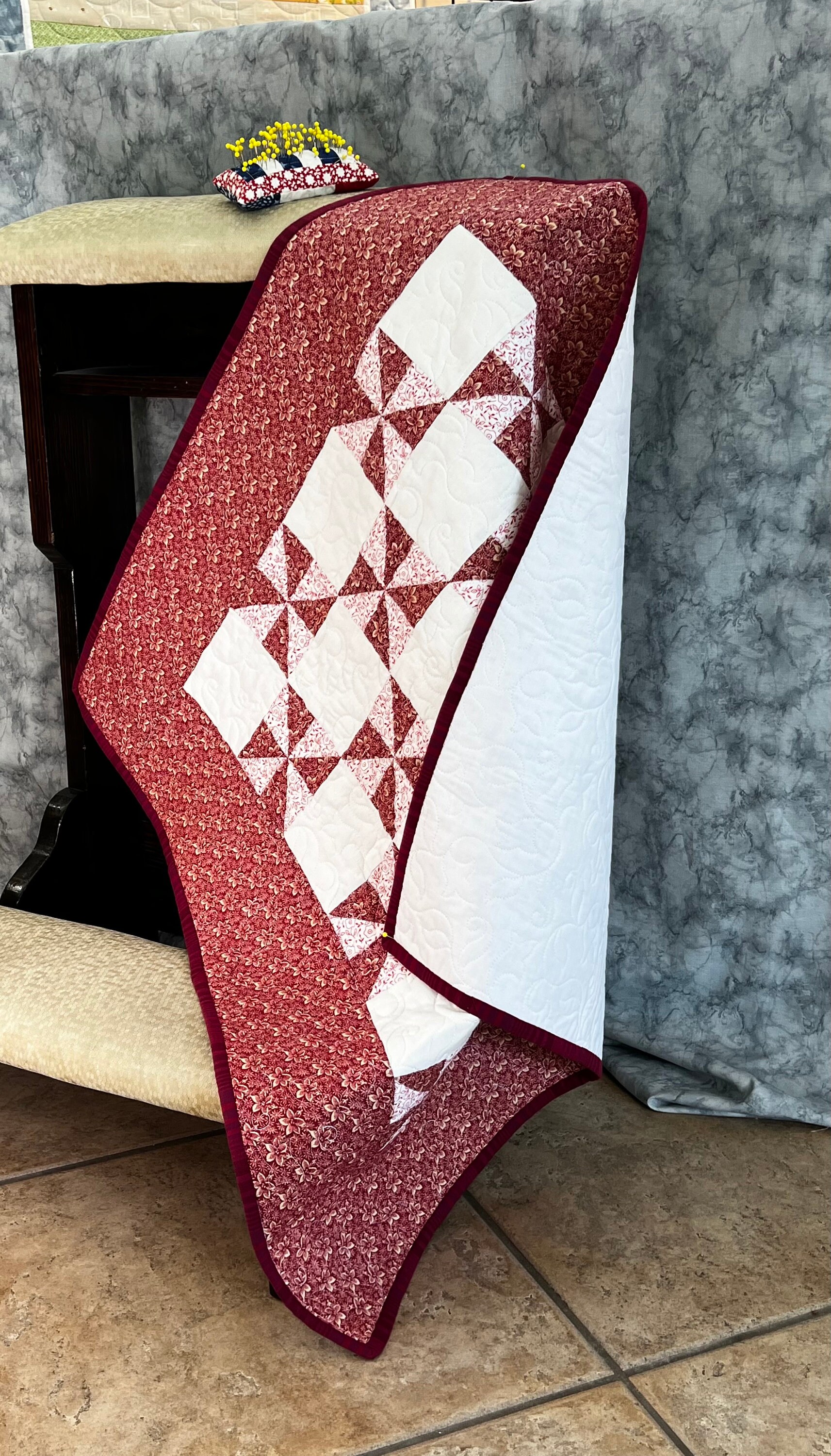 Pinwheel Baby Quilt in Burgundy, Pink & White - Etsy