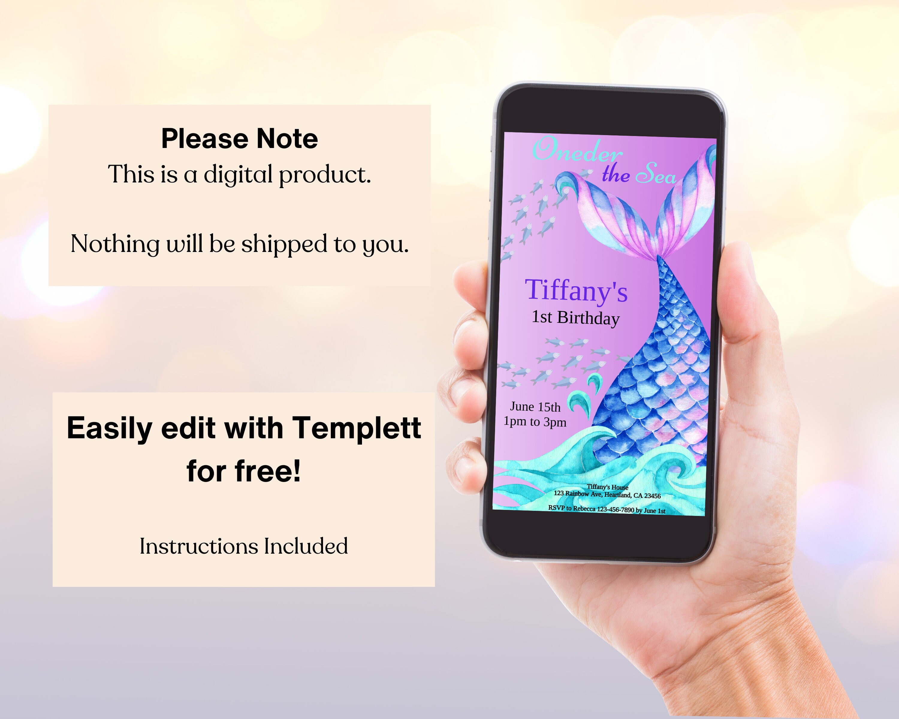 Editable Mermaid Birthday Invitation Template Instant Download - Etsy