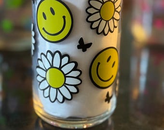 Smileys and Hearts Vinyl 16 Oz Glass Beer Can - Etsy