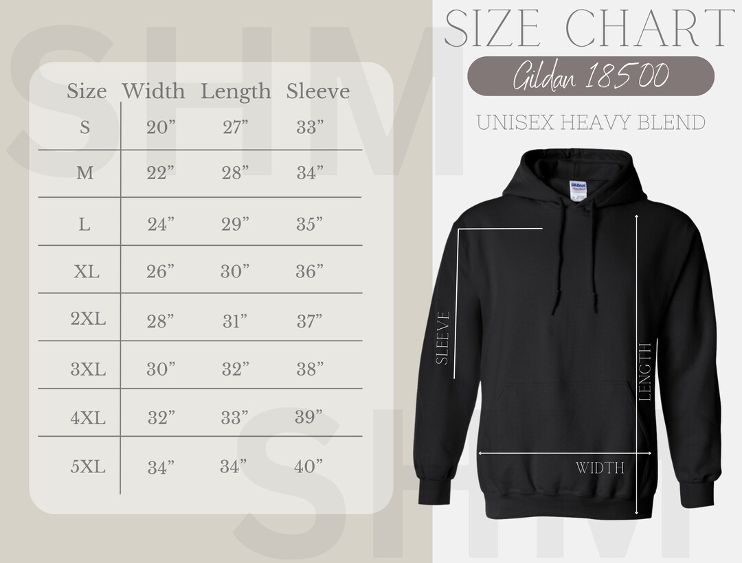 Gildan 18500 Size Chart Size Chart 18500 Size Chart Print - Etsy