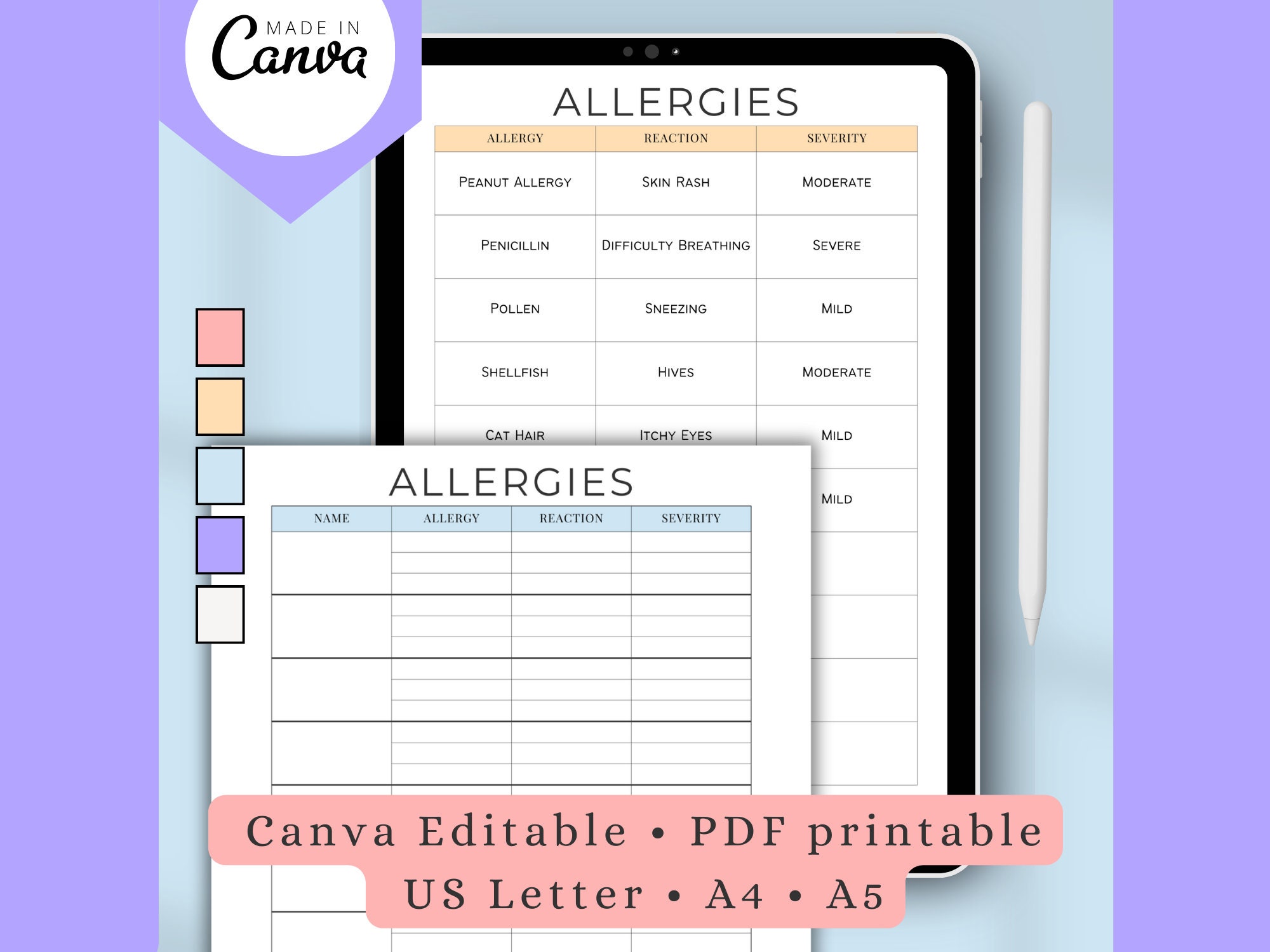 Classroom Allergy List, Food Reactions, Daycare Forms, Allergy List ...