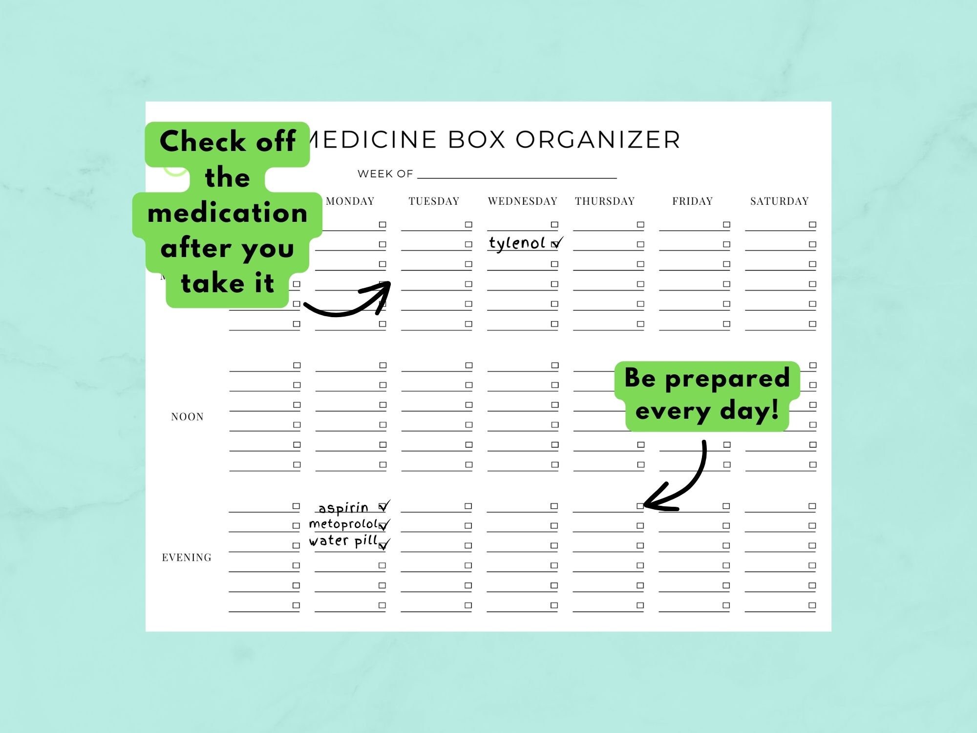 Medicine Box Template Organized Weekly Pill Organizer Sheet - Etsy