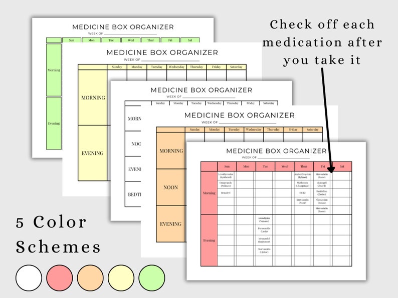 Medicine Checklist Box Template Organized Weekly Pill - Etsy