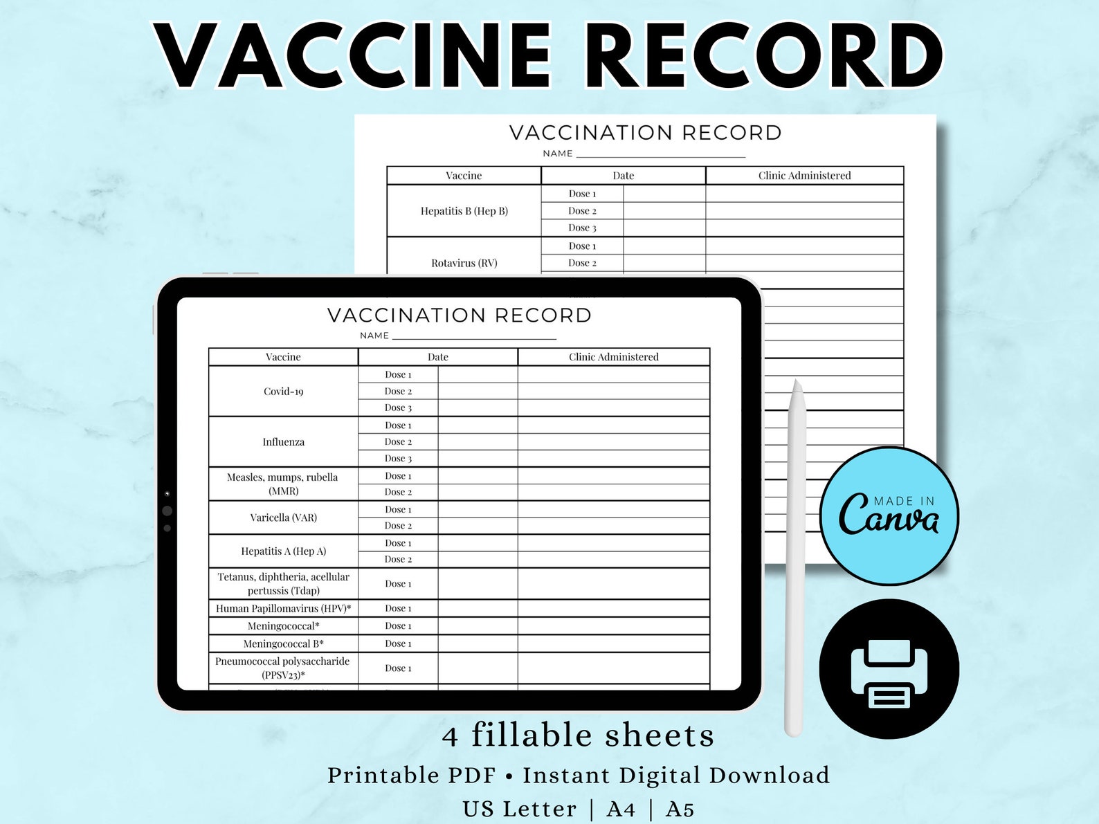 Vaccine Card Child Medical Information Gifts for Nurses Immunization ...