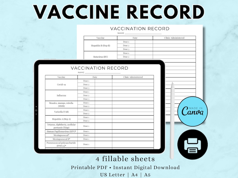 Vaccination Record Child Medical Information for Parents Immunization ...
