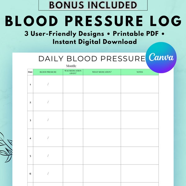 Printable Bp Log - Etsy