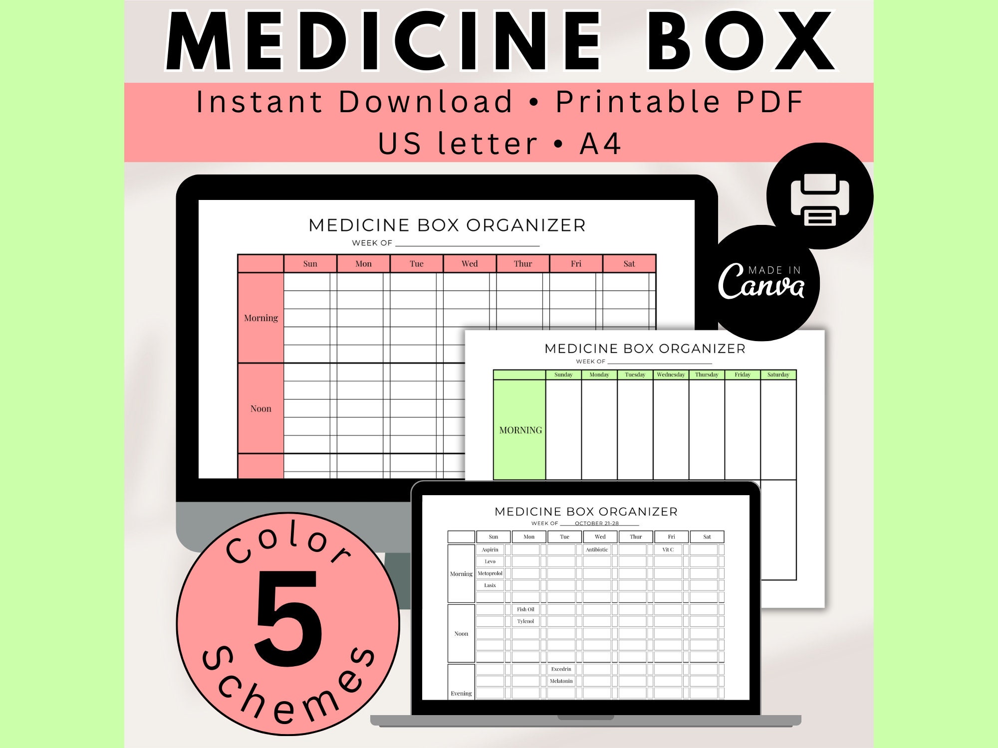 Medicine Checklist Box Template Organized Weekly Pill - Etsy