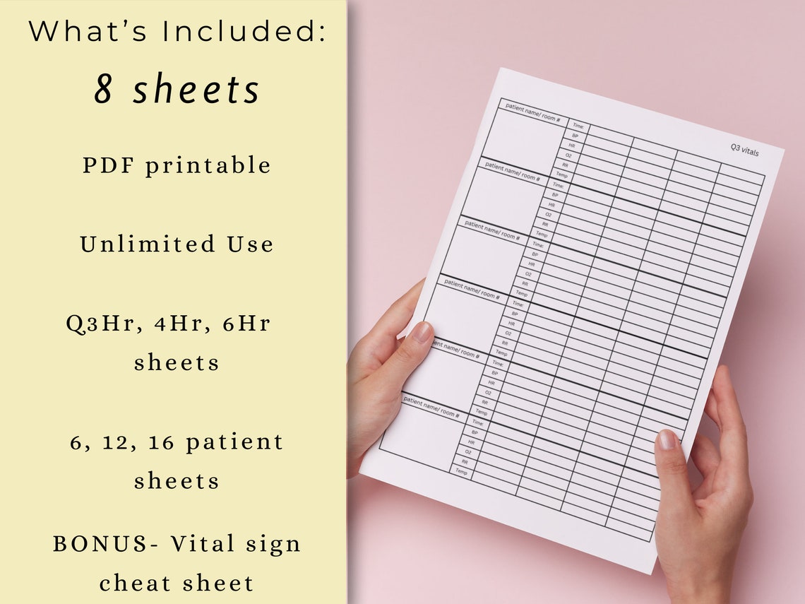 Patient Vital Signs Chart Sheet Patient Care Tech, CNA Vitals Report ...