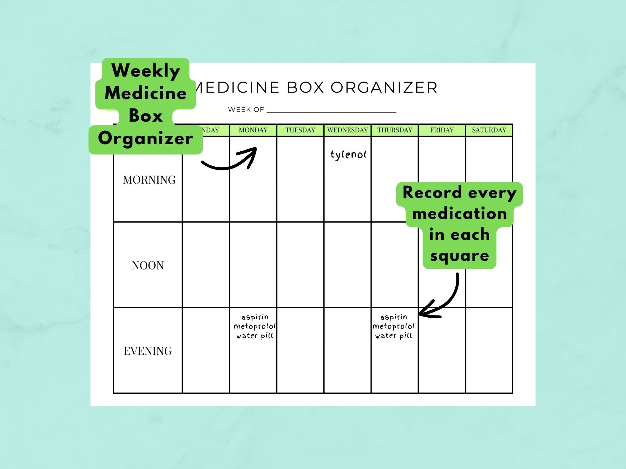 Medicine Box Template Organized Weekly Pill Organizer Sheet - Etsy