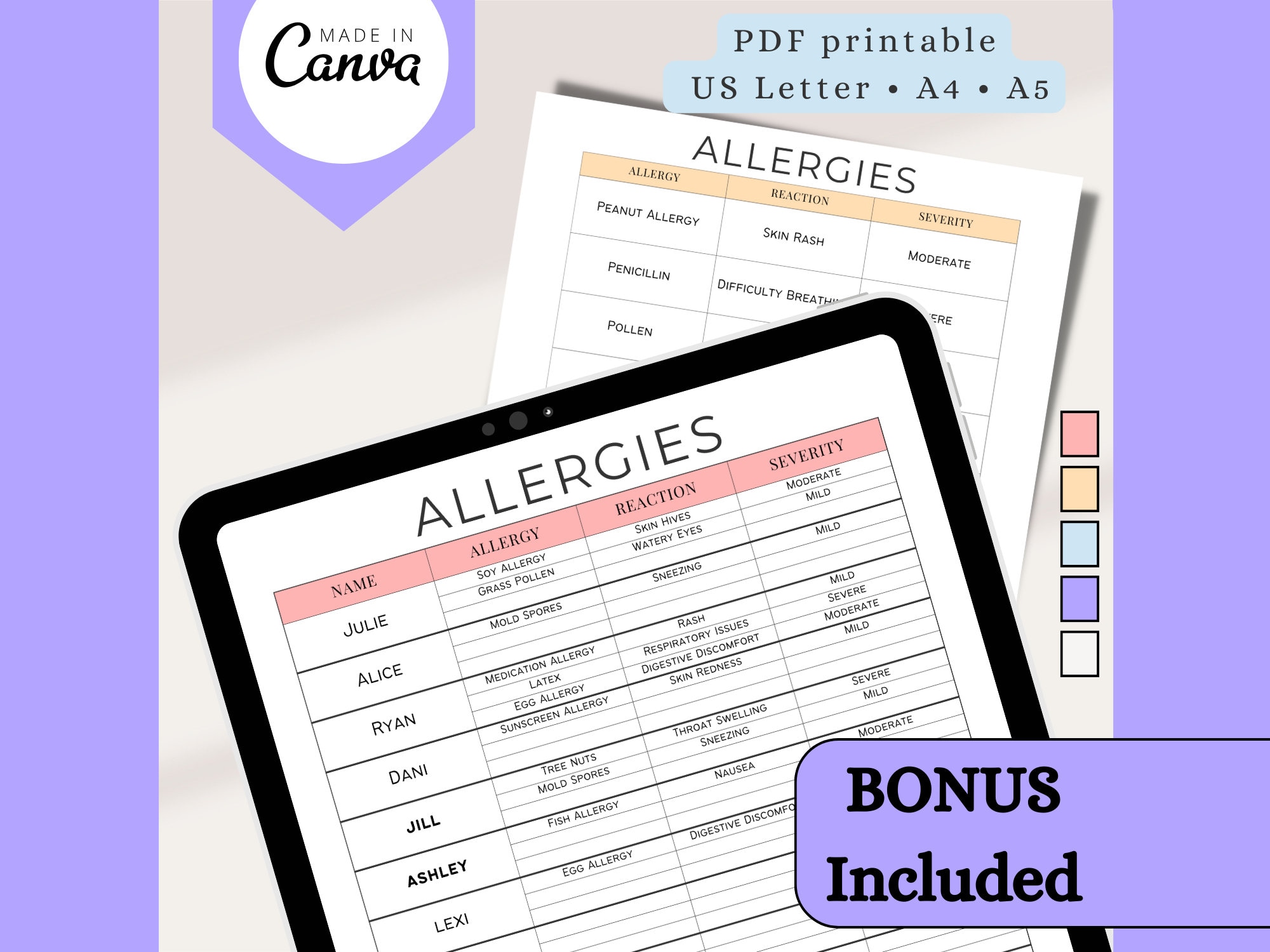 Classroom Allergy List, Food Reactions, Daycare Forms, Allergy List ...