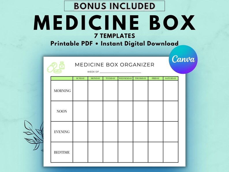 Medicine Box Template Organized Weekly Pill Organizer Sheet - Etsy