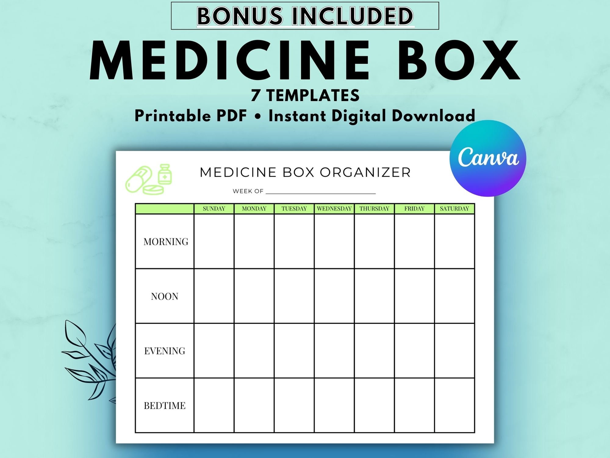Medicine Box Template Organized Weekly Pill Organizer Sheet - Etsy