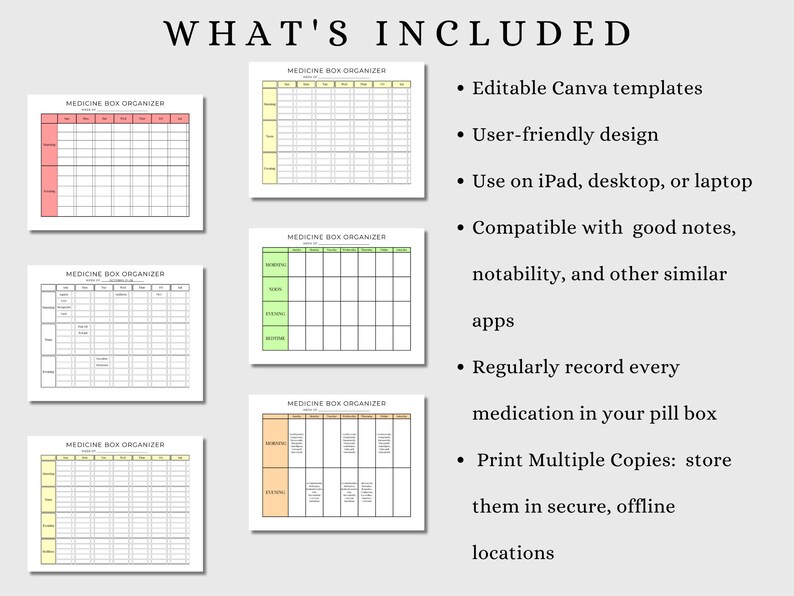 Medicine Checklist Box Template Organized Weekly Pill - Etsy